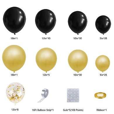 Black & Gold Balloon Garland Arch Kit with Confetti Balloons for New ...