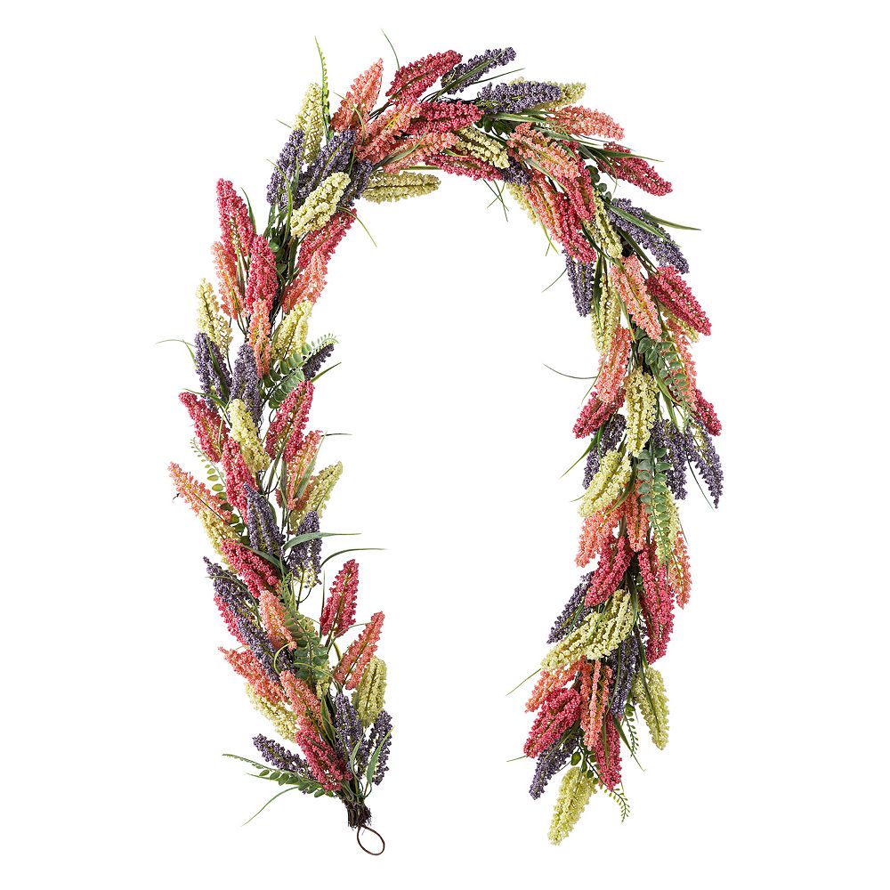 Glitzhome 6ft Pink, Purple & Yellow Mixed Heather Garland