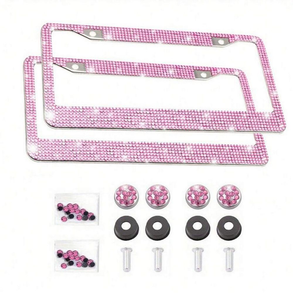 Rhinestone License Plate Frame 2-Piece Set Sparkling Crystal Car ...