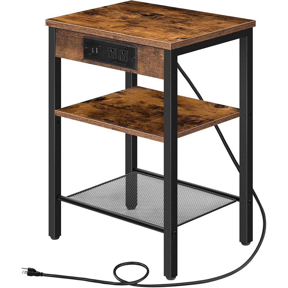 3-Tier Side Table with Charging Station and USB Port,Adjustable Shelf ...