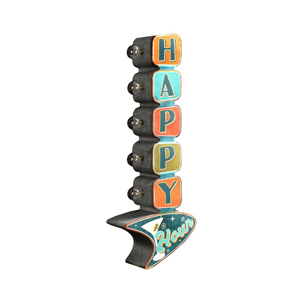 American Art Décor Retro Pin-Up Double-Sided Happy Hour LED Metal Wall ...