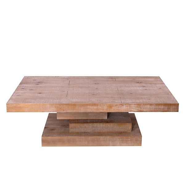 GOODSILO Modern Rustic Rectangular Wood Coffee Table with Stacked Block ...