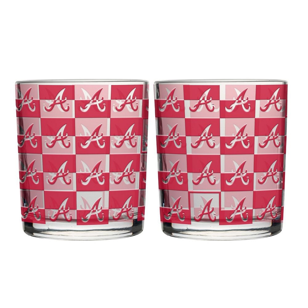 Logo Brands Atlanta Braves Two-Pack 12oz. Gridiron Stained Rocks Glass Set