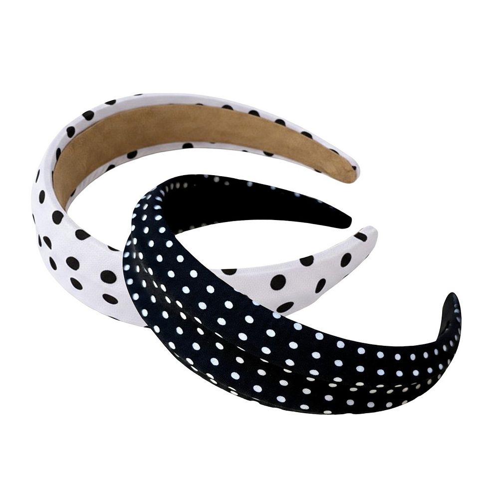 2pcs Polka Dot Padded Headband with Smooth Fabric Finish and Retro Style