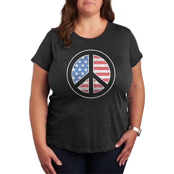 Plus Size Peace Sign USA Flag Graphic Tee