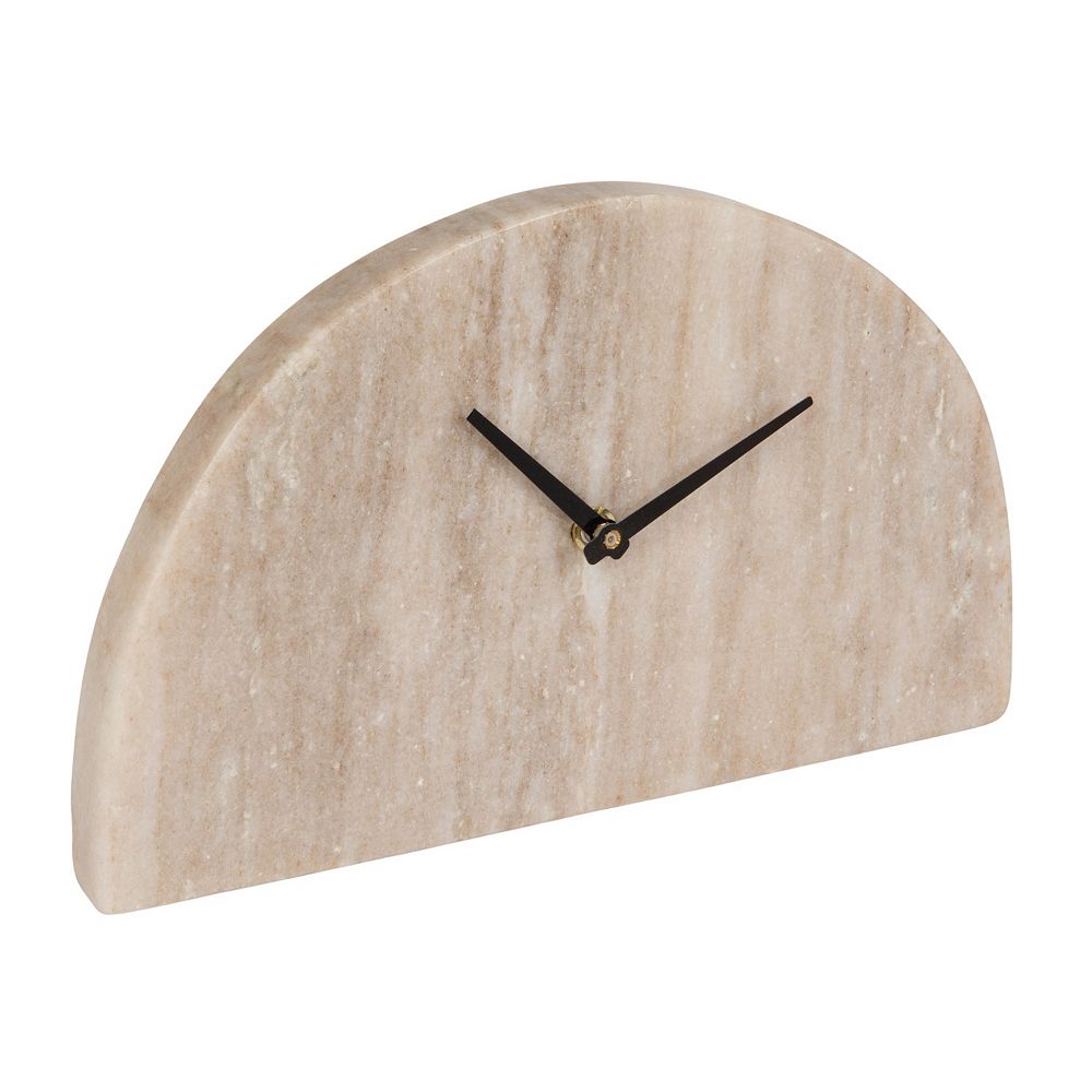 Hello Honey Decorative Half Moon Marble Mantel Clock, Beige and Black