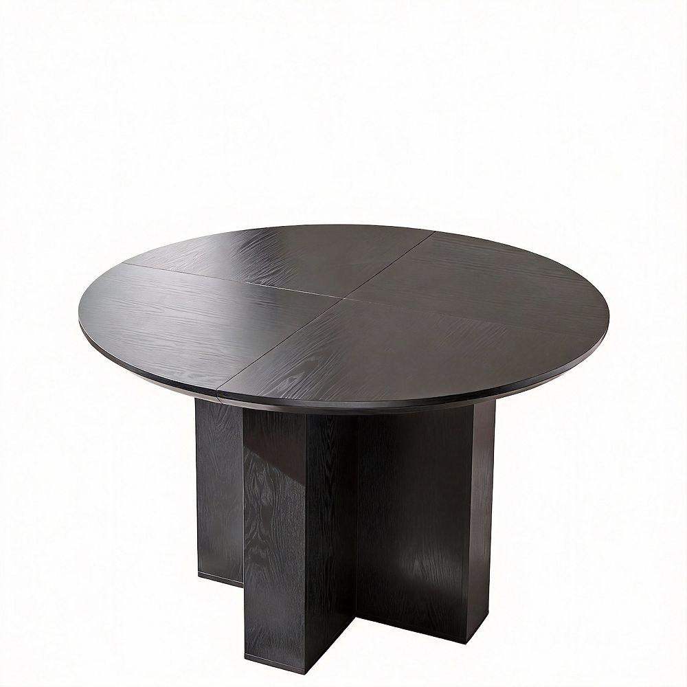 47" Thick Wood Round Dining Table Cross Base Curved Edge 4-6 seats