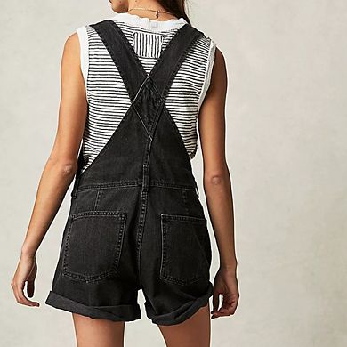 Women's Summer Loose Denim Overalls Short Multi-Pocket Cross Back ...