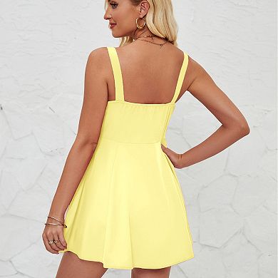 Women Summer Casual Square Neck Mini Sundress Corset A Line Flowy Swing ...