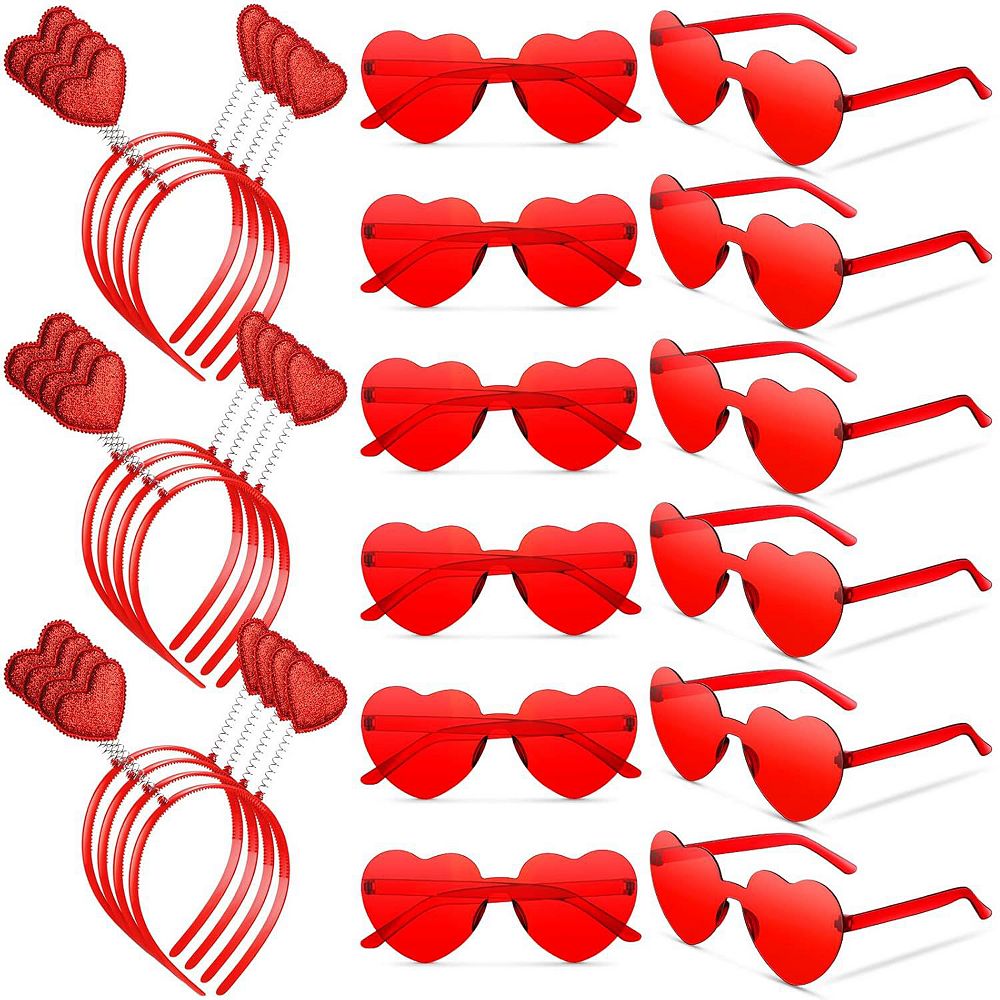 24-Pc Valentine's Heart Headbands & Sunglasses Set, Party Supplies ...