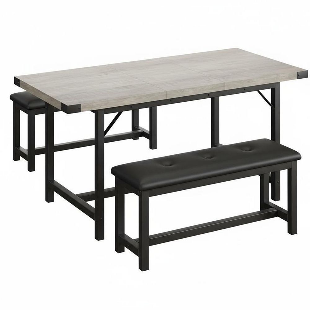 Extendable Dining Table Set with Benches for Space-Saving Seating