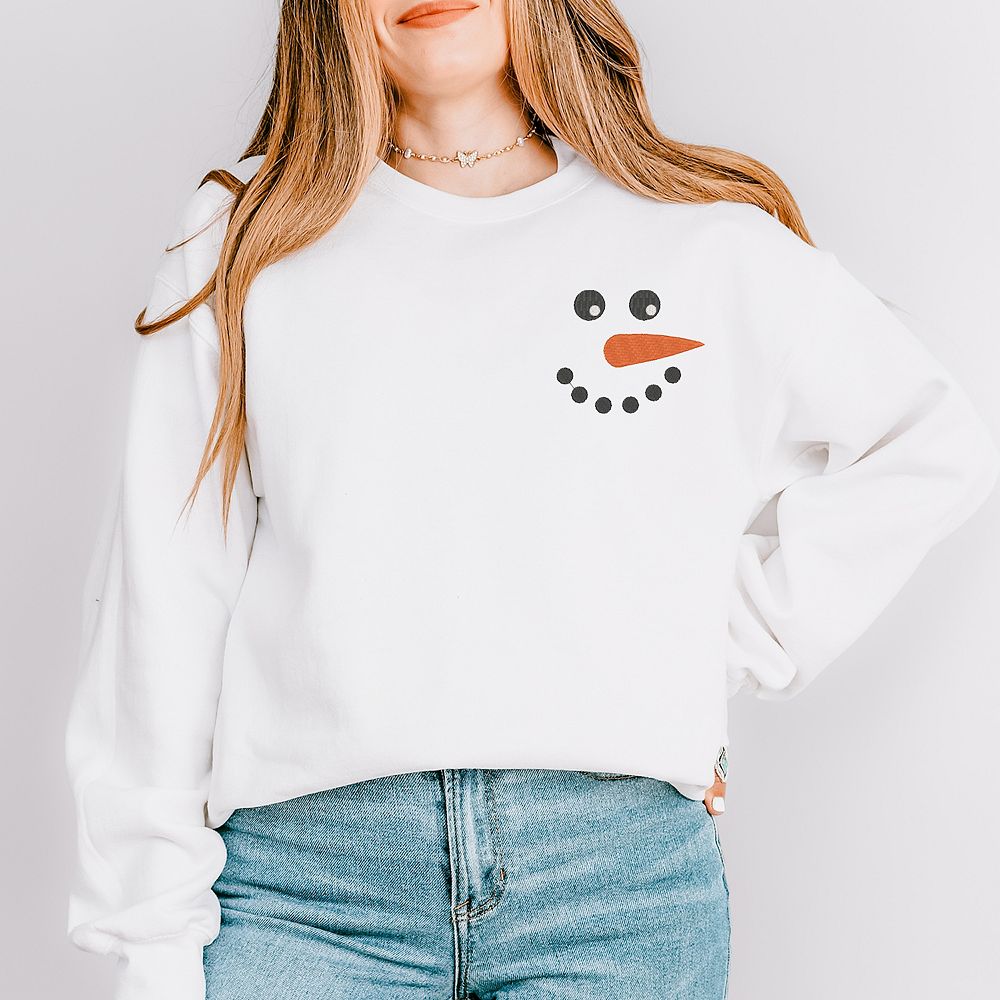 Embroidered Snowman Face - Women's Garment Dyed Graphic Sweatshirt