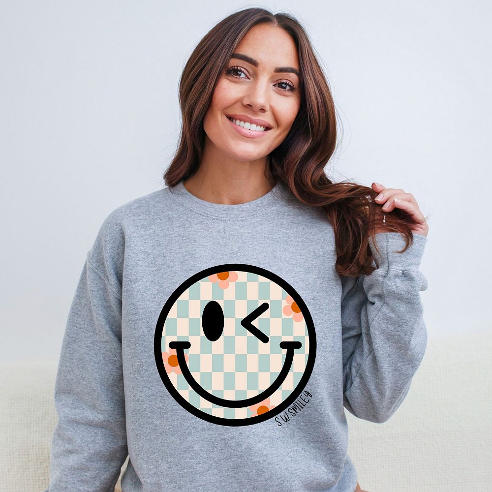 S.W.Smiley Checkered Smiley Face - Women's Graphic Sweatshirt