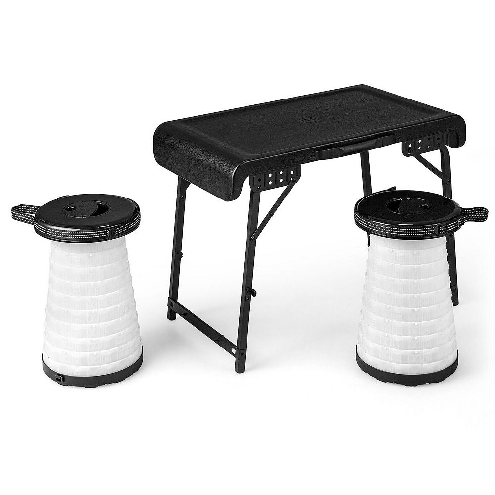 Folding Camping Table and Stool Set with LED Retractable Stools