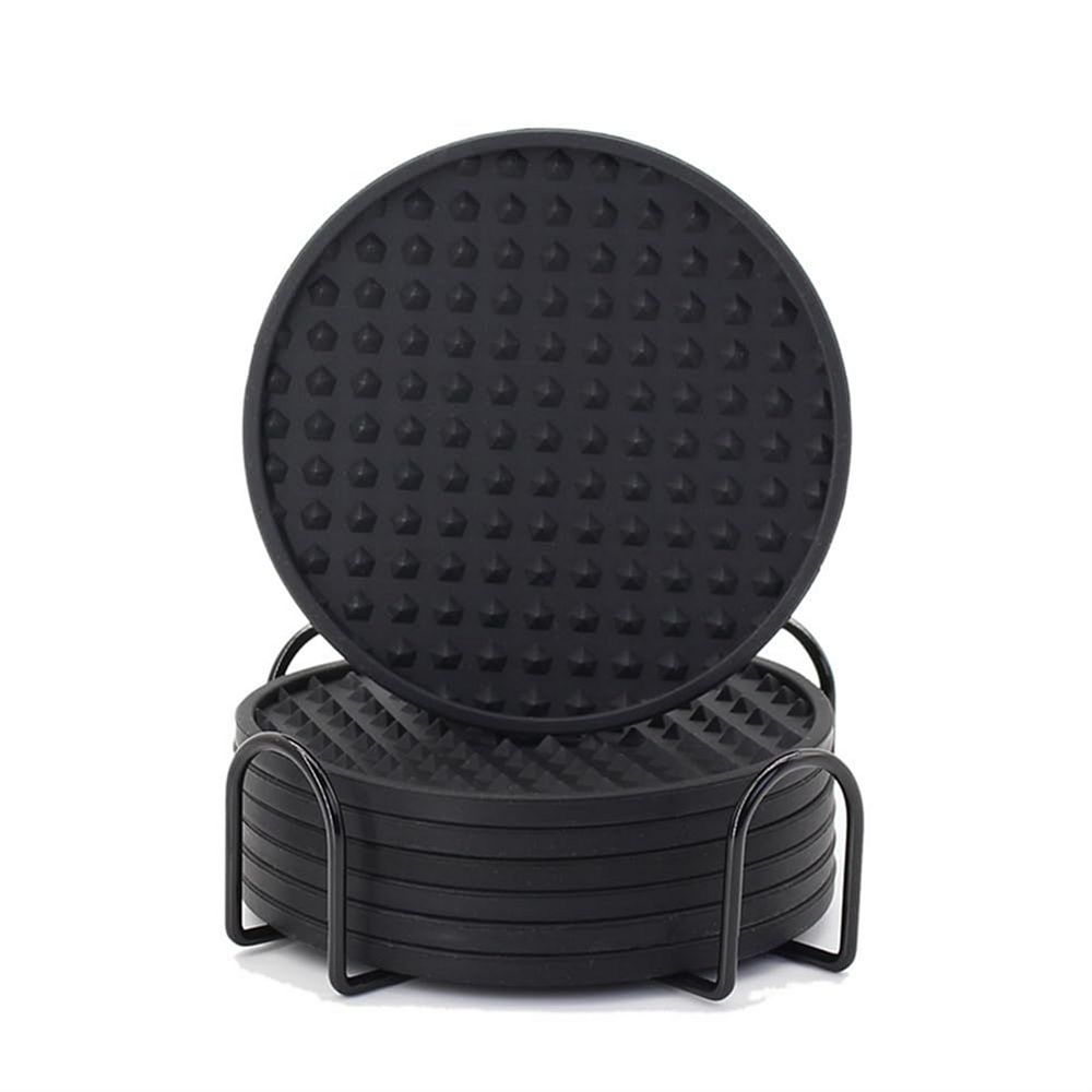 Silicone Mat Set with Holder, 6 Round Non-Slip Deep Groove Coasters for ...
