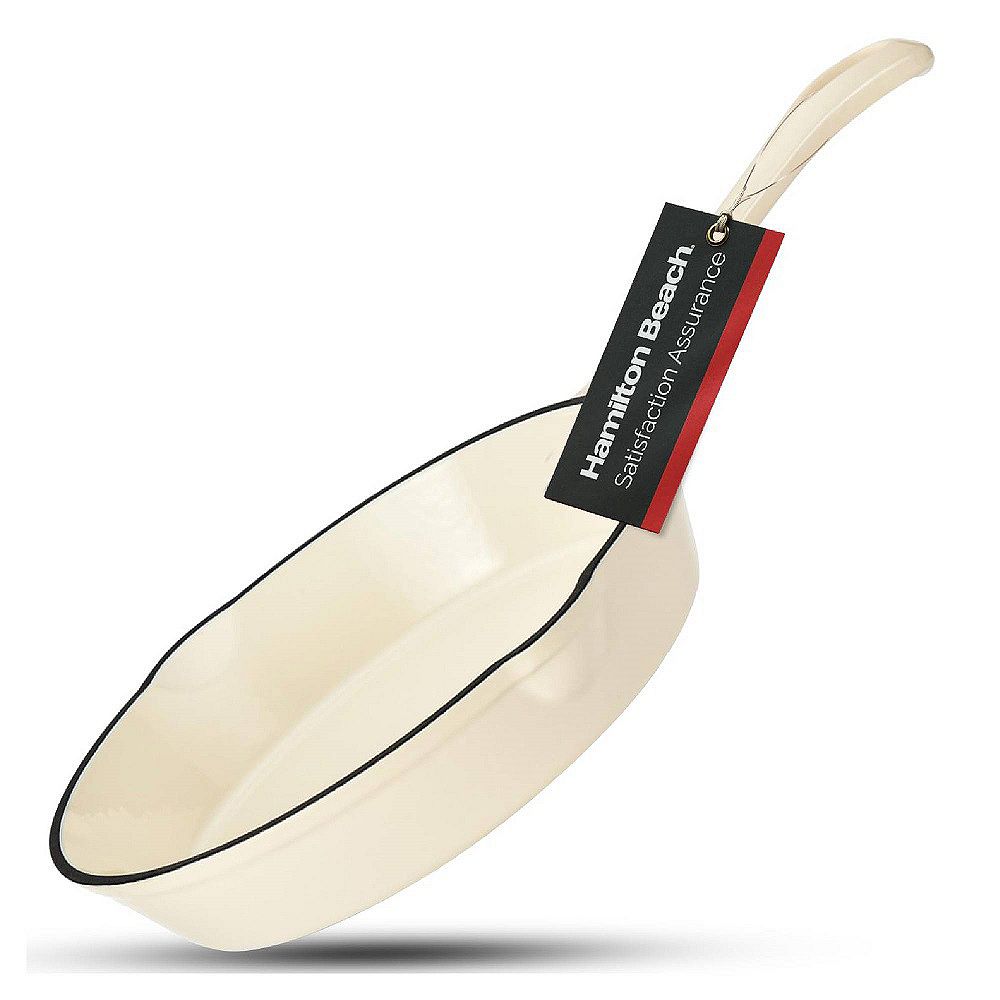 Hamilton Beach Enameled Cast Iron Fry Pan 8-inch Gray, Cream Enamel ...