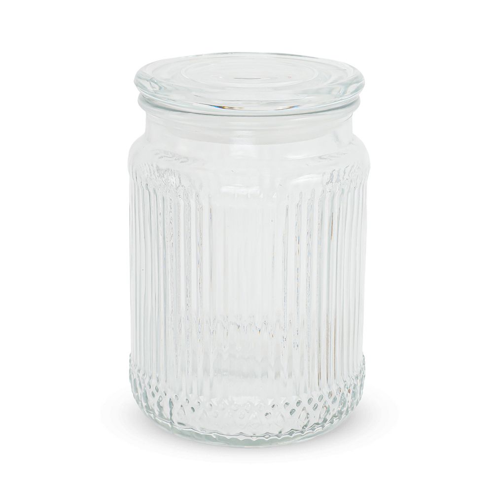23.67oz 1 Pc Round Textured Decorative Glass Jar with Lid Clear
