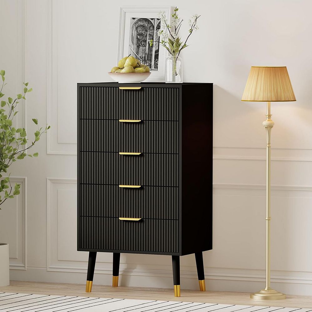 Fluted 5 Drawer Dresser Tall Dressers with Gold Metal Handles Small ...