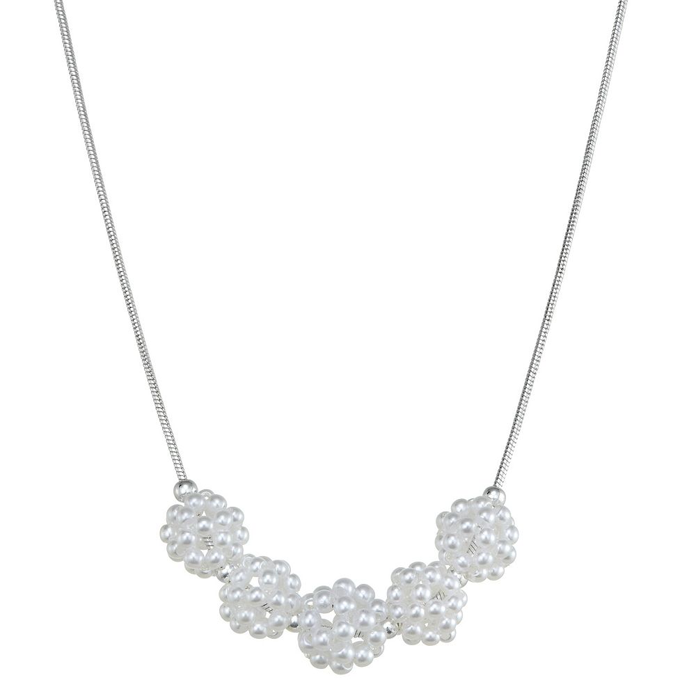 You're Invited Silver Tone Simulated Pearl Frontal Necklace