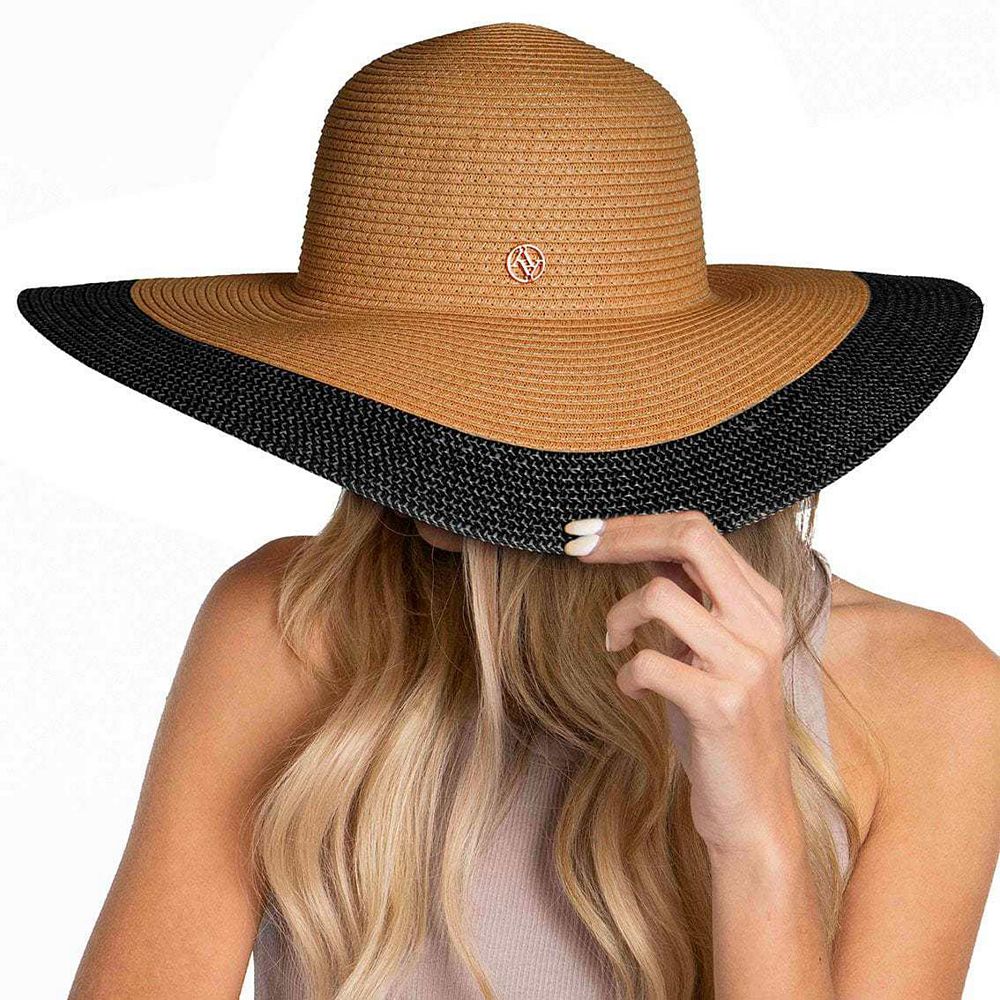 Adrienne Vittadini Large Brim Straw Color Block Floppy Hat