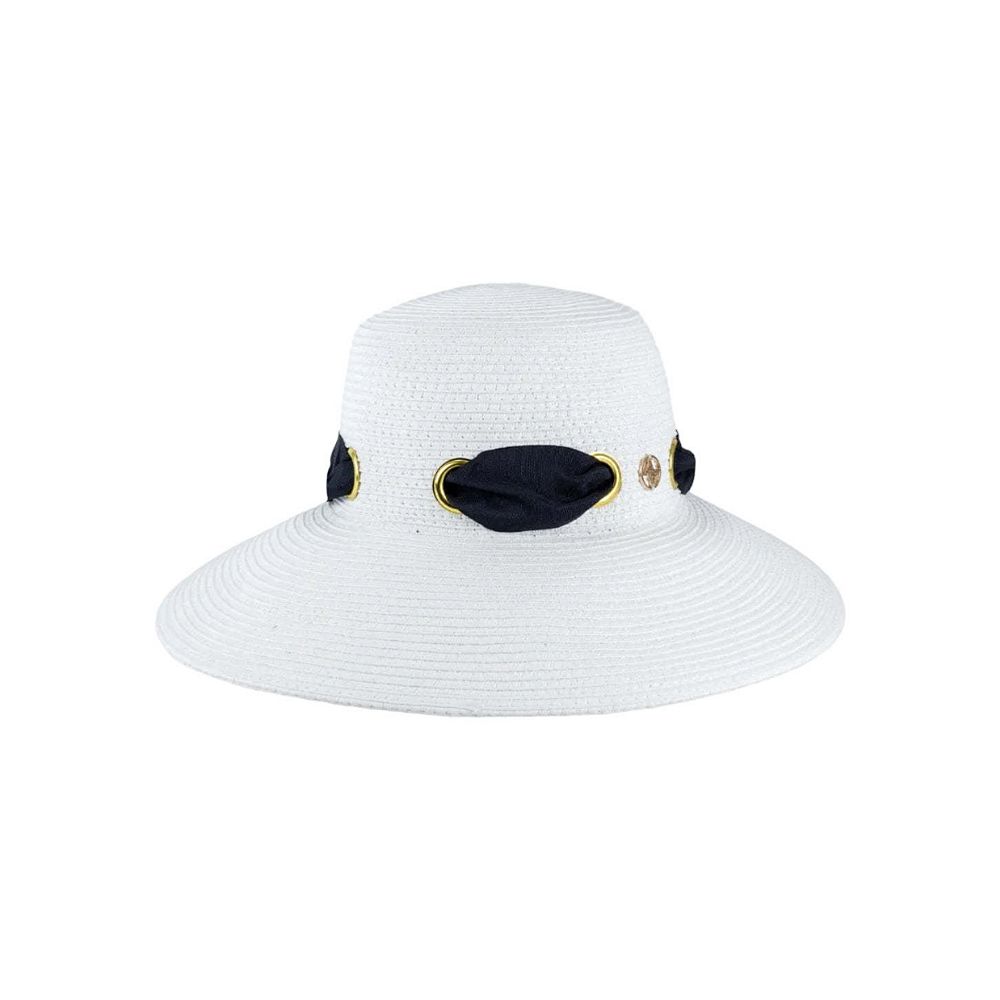 Adrienne Vittadini Straw Grommet Ribbon Floppy Hat