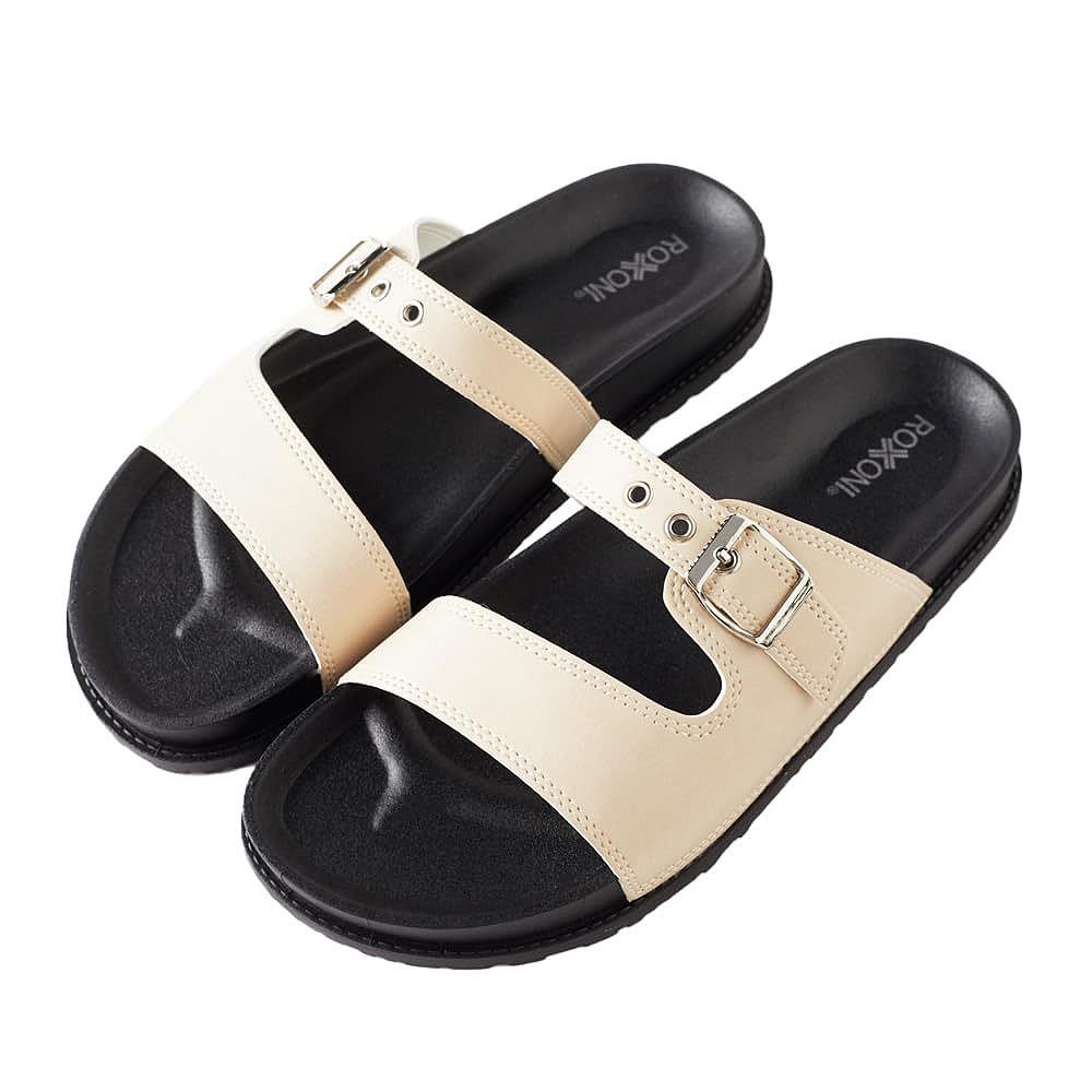 Roxoni Women’s Comfort Flat Sandals Adjustable Buckle Open-Toe Slides