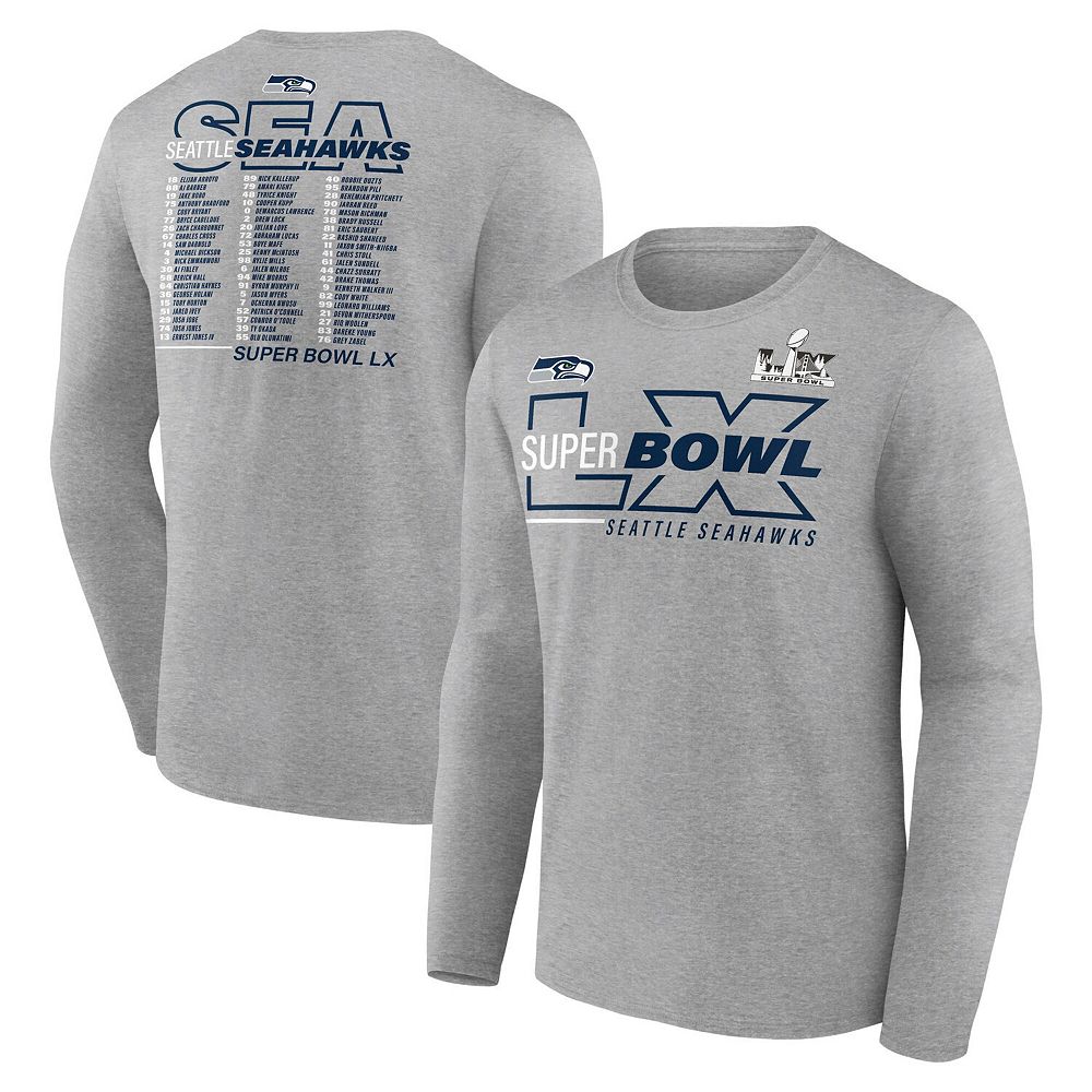 Men's Fanatics Heather Gray Seattle Seahawks Super Bowl LX Roster Long ...