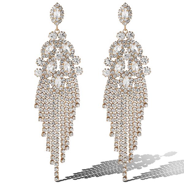 JS Jessica Simpson Crystal Fan Drop Earrings in Silver-Tone