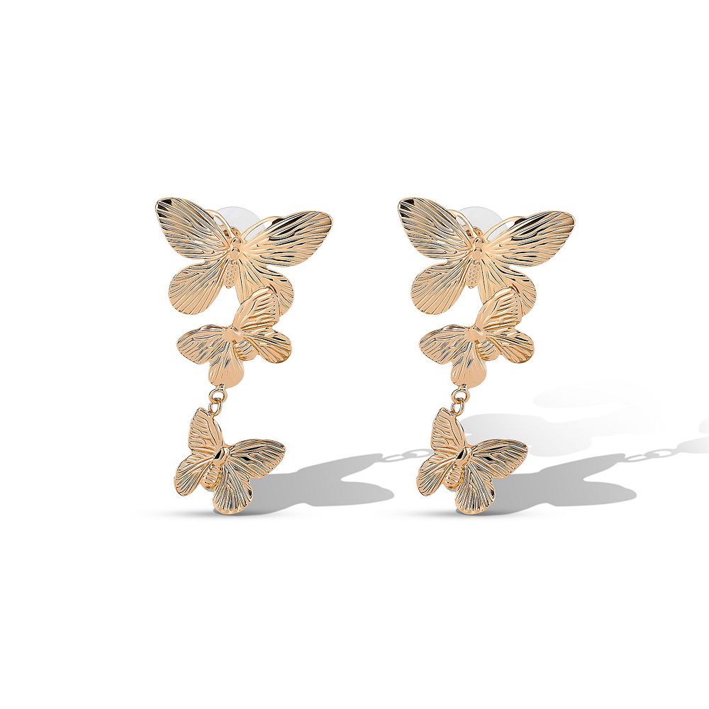 JS Jessica Simpson Cluster Butterfly Drop Earrings in Gold-Tone