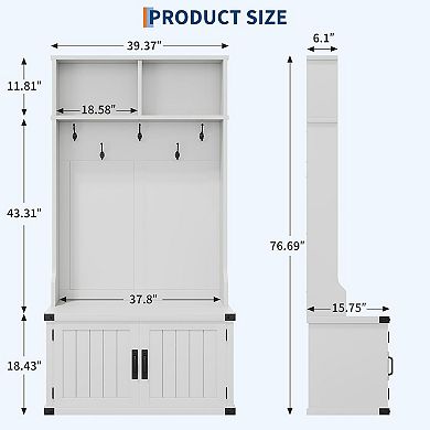 Hall Tree with Bench & Shoe Storage, 3-in-1 Wider Entryway Bench with ...