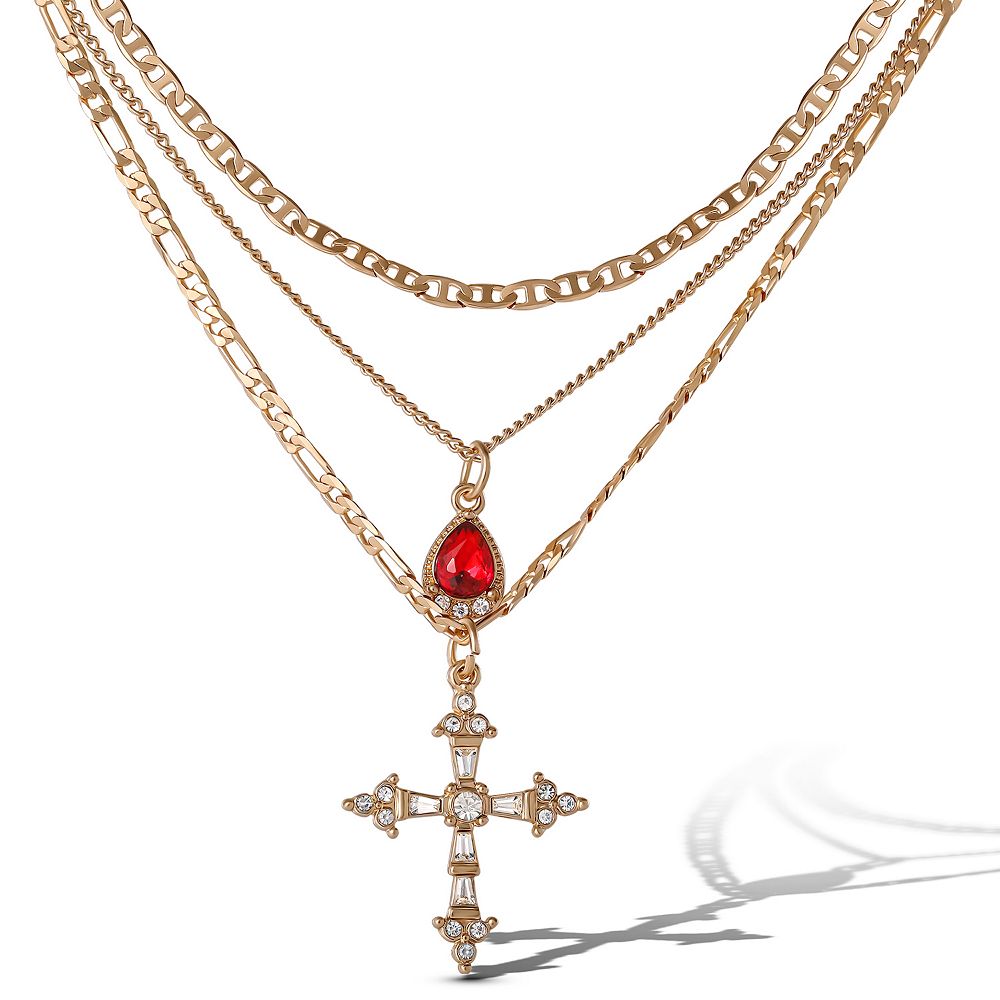 JS Jessica Simpson Layered Cross Gem Necklace