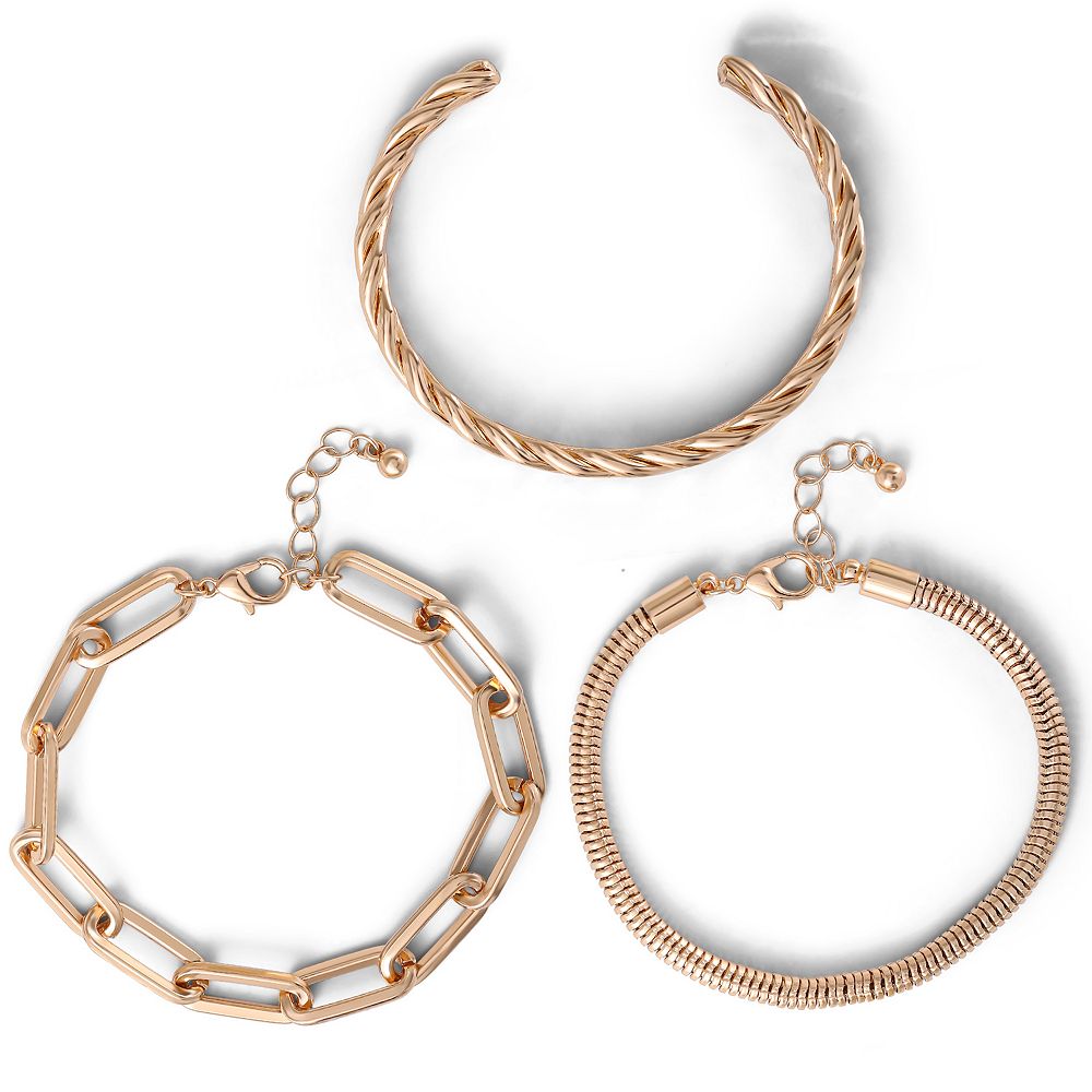 JS Jessica Simpson Gold-Tone Chain Bracelet Set - 3 Pieces