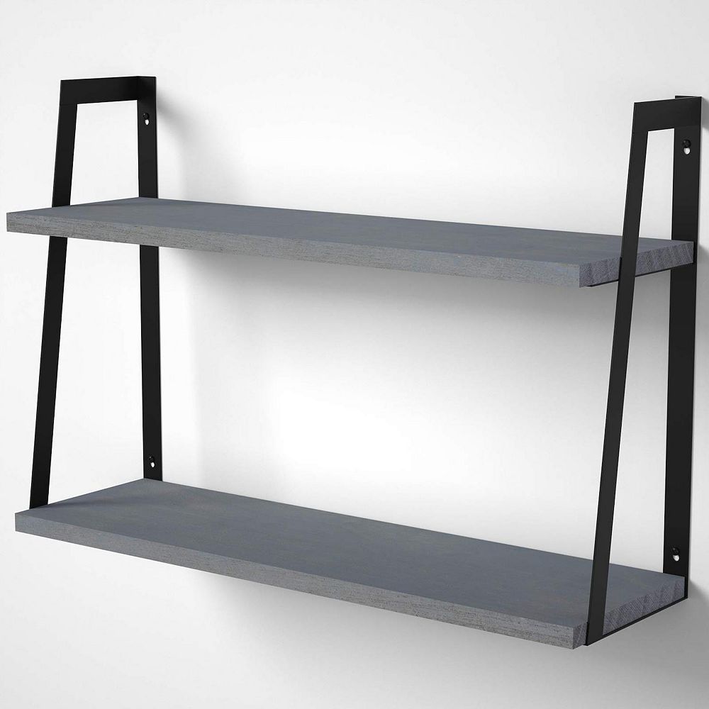 Rustic 2-Tier Floating Wall Shelf Sets Wood Storage Display