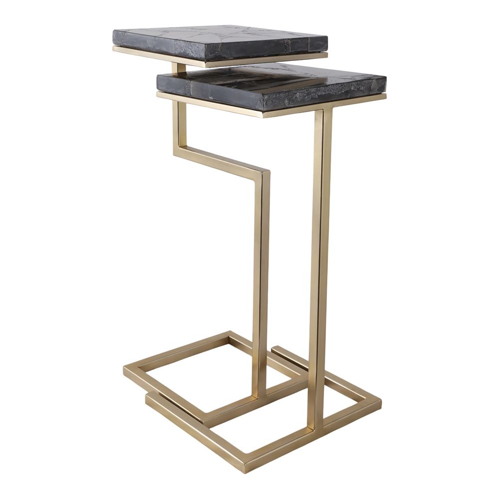 Square Quartz Top End Tables with Metal Base - Set of 2 - 22"/25"
