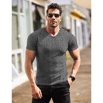 COOFANDY Men's Muscle T Shirts Stretch Short Sleeve V Neck Bodybuilding ...