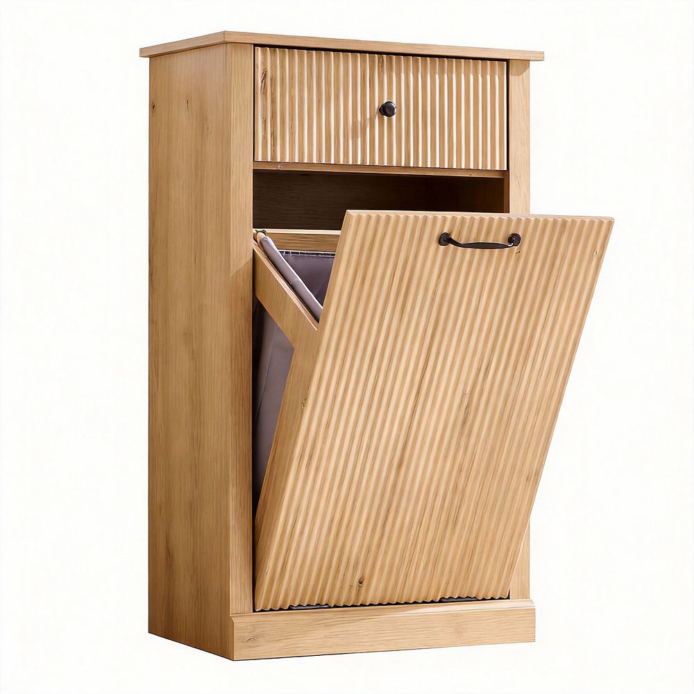 Tilt-out Trash Hamper Cabinet with Drawers
