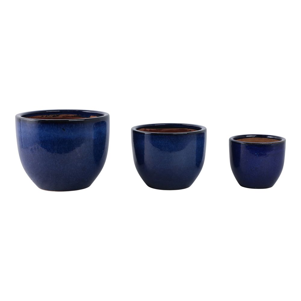 Round Ceramic Flower Pots with Drainage Holes - Indoor and Outdoor ...
