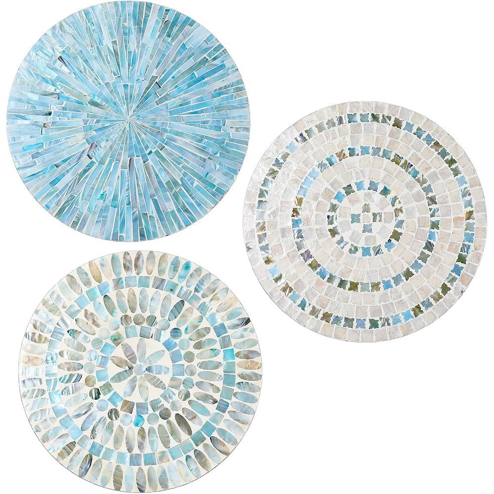 KSIZUIS Mother of Pearl Shell Wall Art - 3 Pcs 11.8” Winter Blue ...