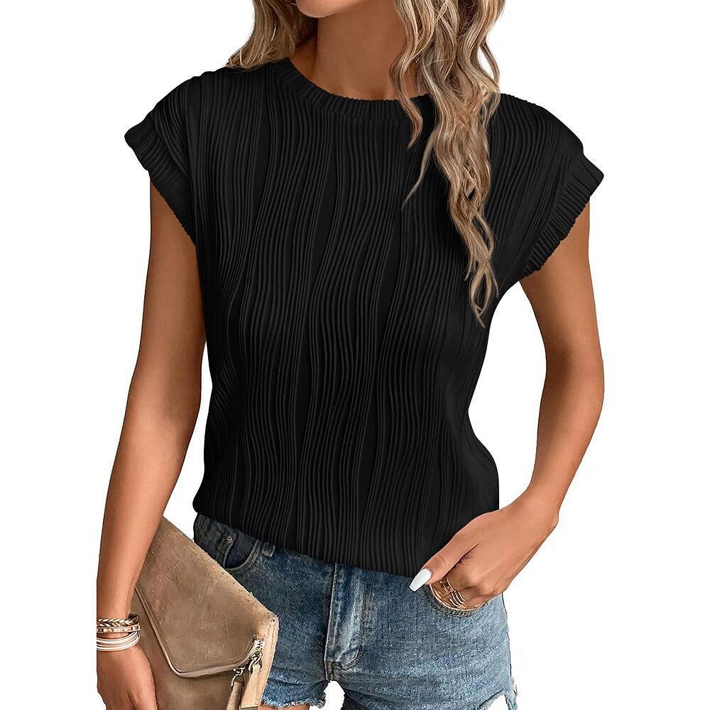 Blouses for Women Dressy Casual Business Office Tops Cap Sleeve Texture ...