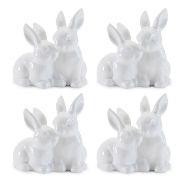 Melrose 4-Piece Ceramic Mini Bunny Pair Figurine Outdoor Decor Set