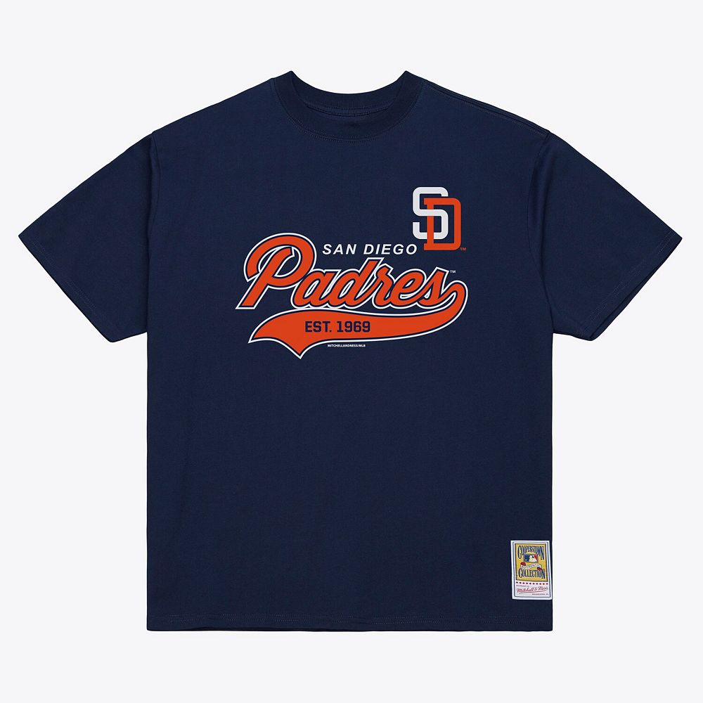 Men's Mitchell & Ness Navy San Diego Padres Script Sweep Arch T-Shirt