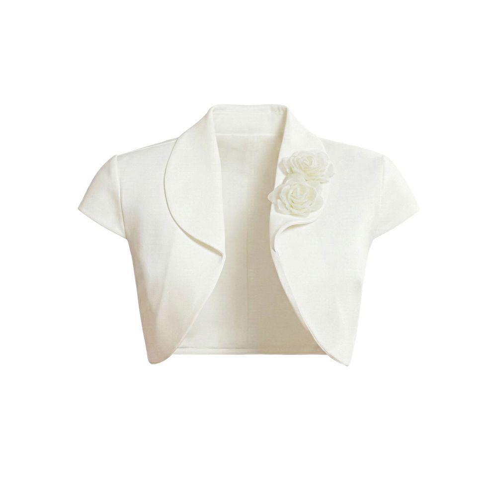 Women's Formal Crop Cardigan 3D Flower Collared Short Sleeve Wedding ...