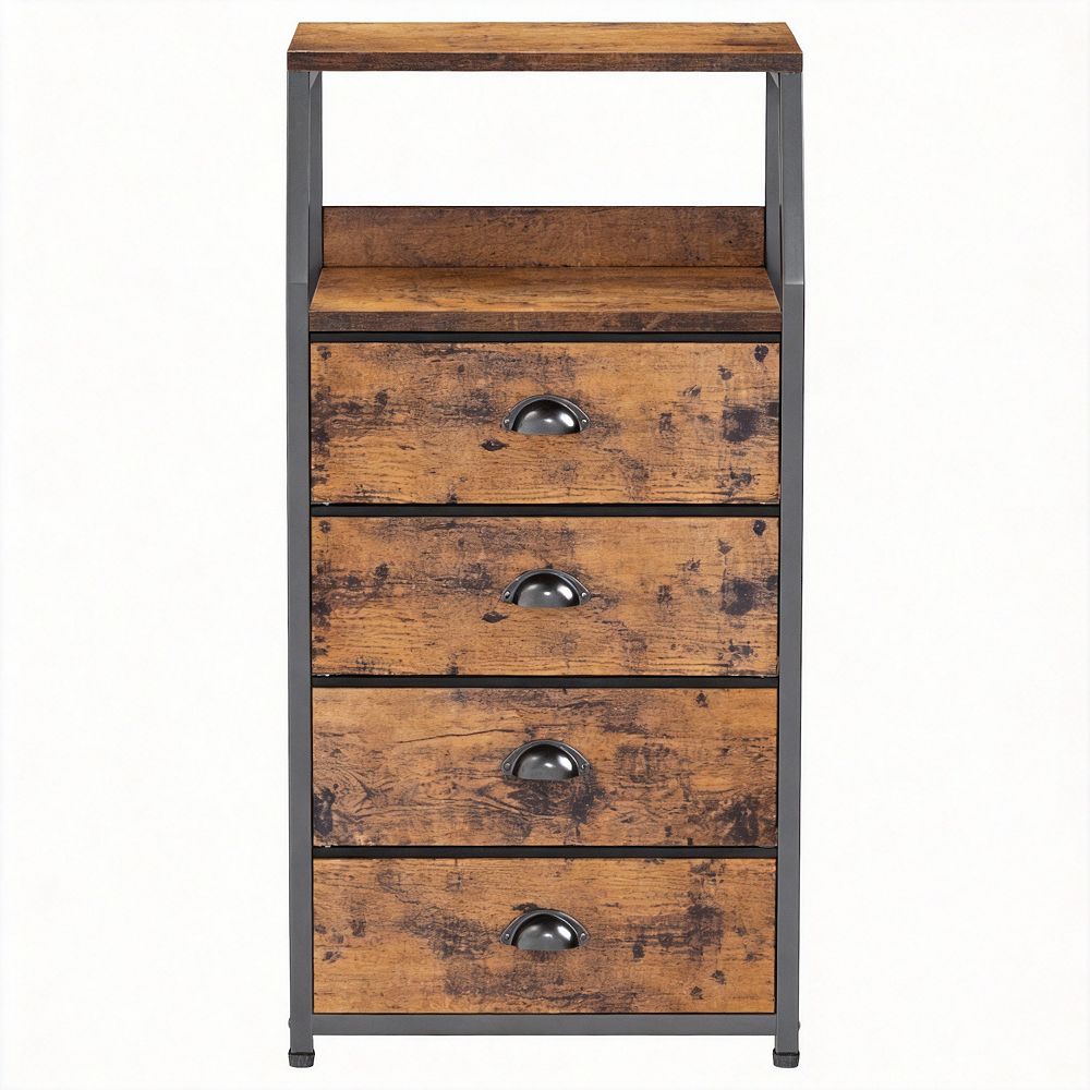 Retro 4-Drawer Fabric Dresser Metal Frame Wood Top