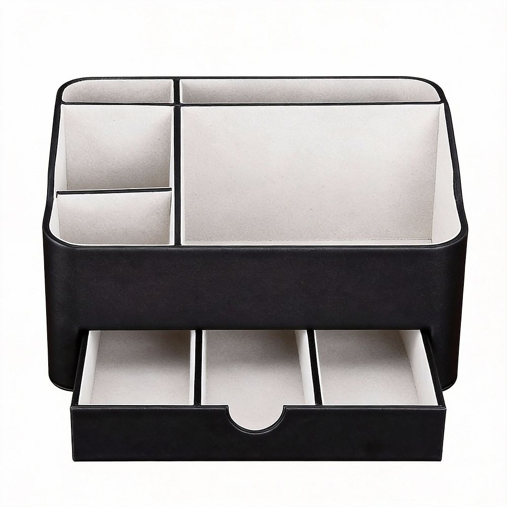 PU Leather Drawer Desk Organizer 5 Compartments