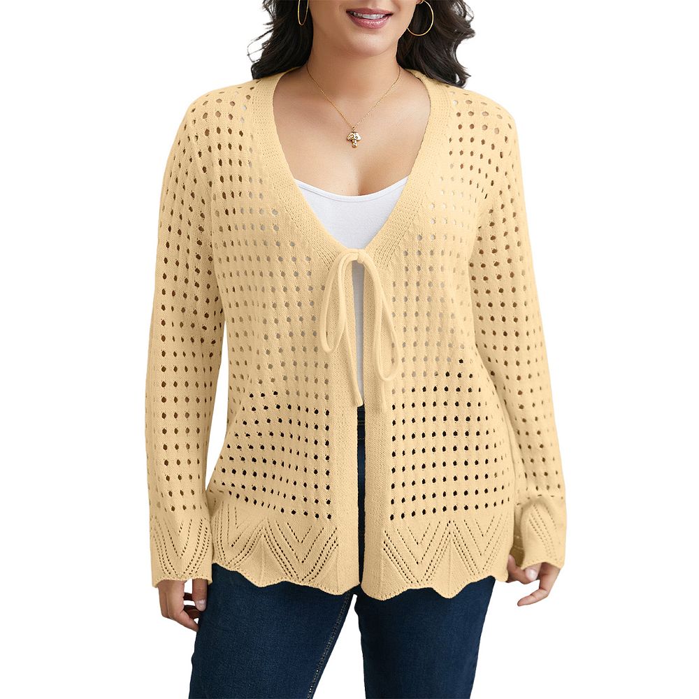 Take A Look About Plus Size Tie Front Cardigan