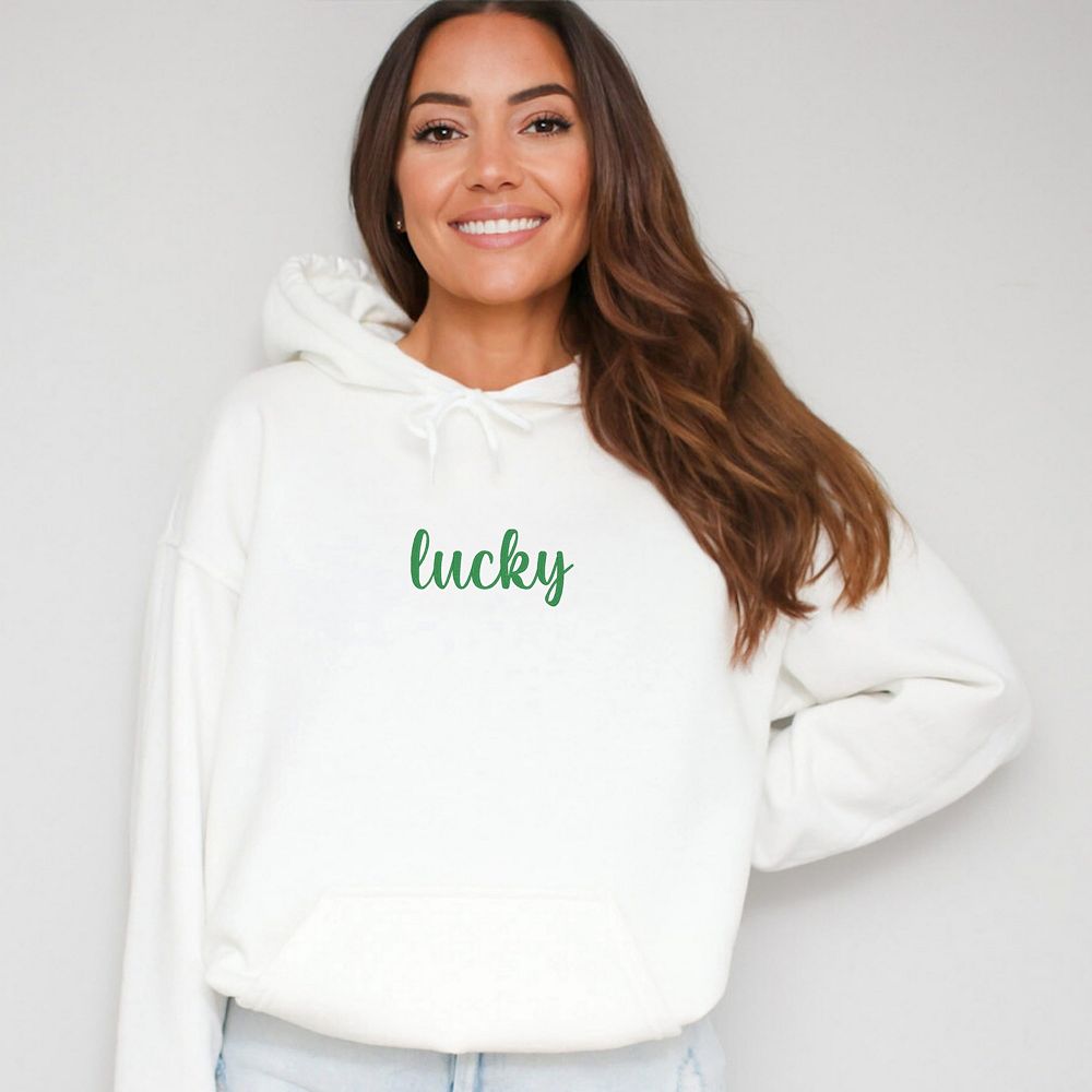 Embroidered Lucky Cursive - Women's Graphic Hoodie