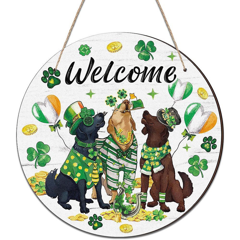 Wooden Shamrock Welcome Sign St. Patrick’s Day Door Decor