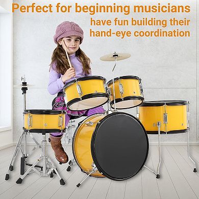 5-Piece Drum Set with Bass Drum, Toms, Snare, Hi-Hat, Cymbal & Pedal ...