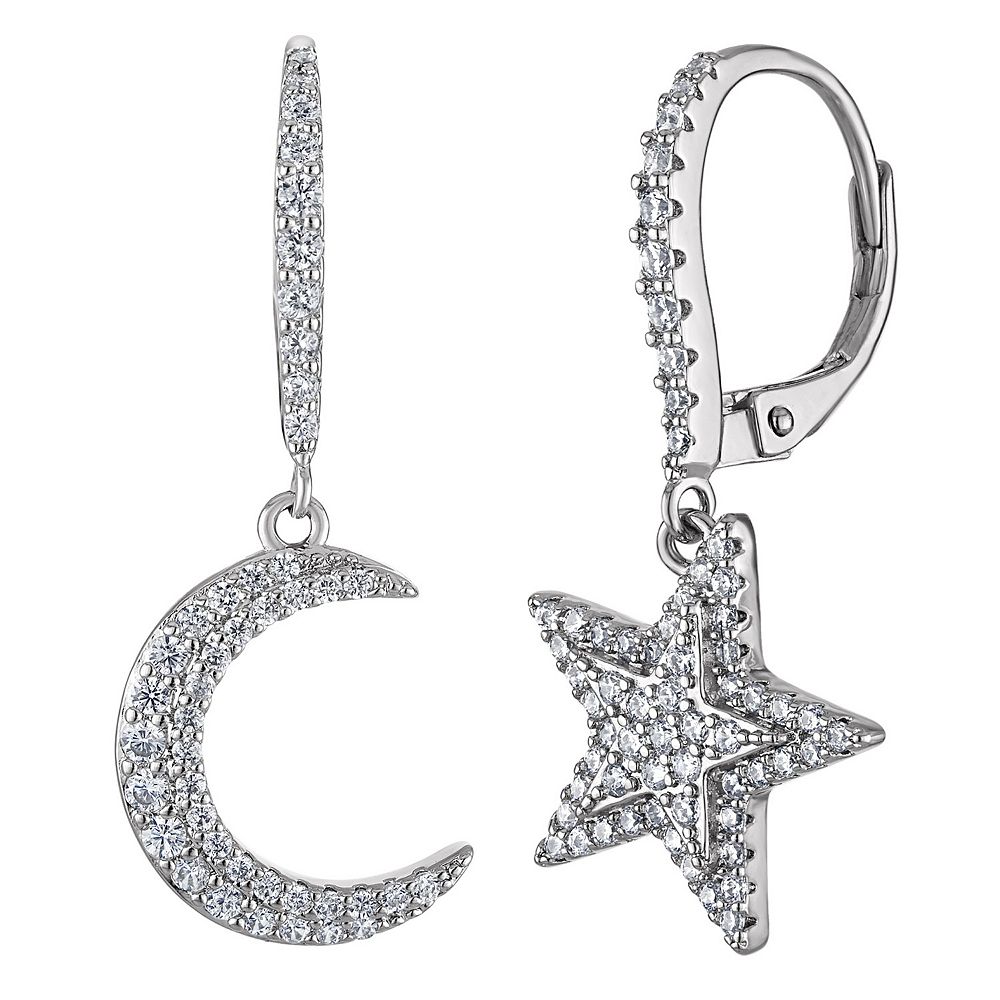 Ivy Sharpe Silver-Tone Cubic Zirconia Moon & Star Leverback Earrings