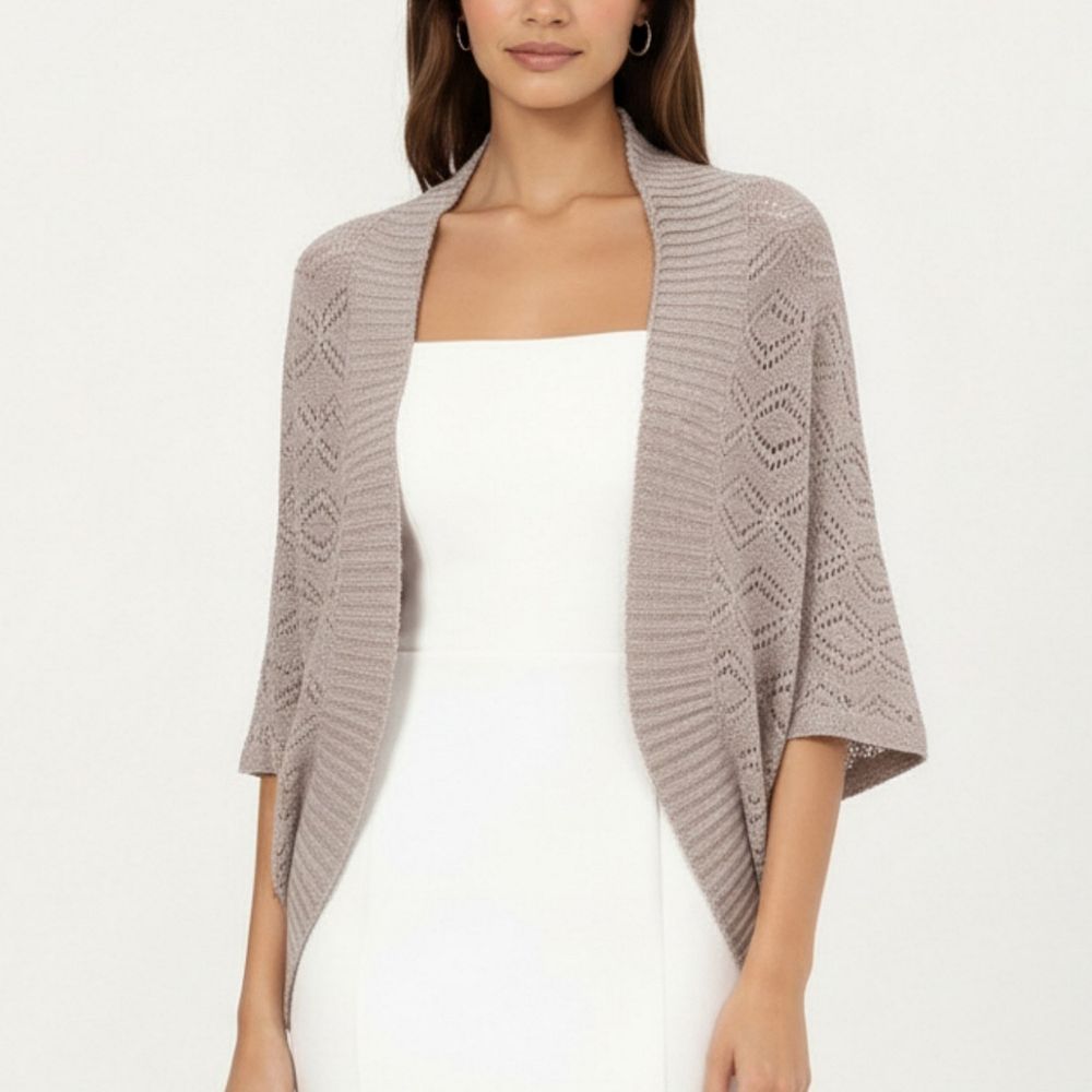 Women' s Open Knit Shrug Cardigan with Delicate Textured Pattern and ...